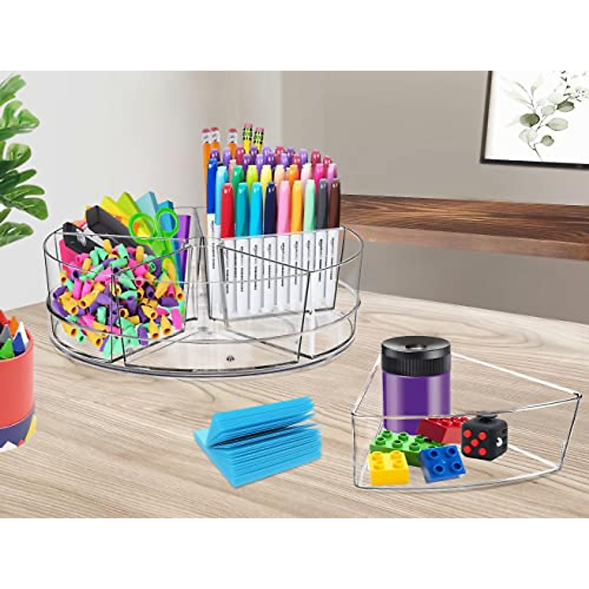 10.6inch Lazy Susan Organizer with 5 Removable Storage Bins, Snack Medicine Cabinet Organizer, Clear Lazy Susan Turntable for Cabinet, Plastic Storage Bins for Kitchen Pantry Organization and Storage