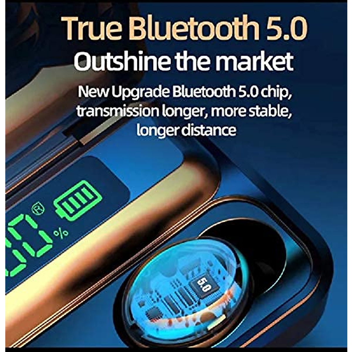 F9 True Wireless Earbud with Power Bank with Bluetooth Version 5. 1 Earbuds Portable case Charging, Sport Design, Built in Microphone (Black)