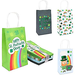 Sparkle and Bash St. Patrick's Party Favor Gift Bags, 4 Designs (9 x 5.3 x 3.15 In, 24 Pack)