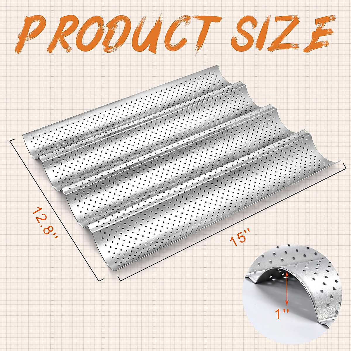 KIAADSY French Baguette Bread Pan,Non-Stick French Bread Mold, Perforated 4 Slot French Baguette Pan for Home and Professional Bakers, 15 “x12.8” (Silver)