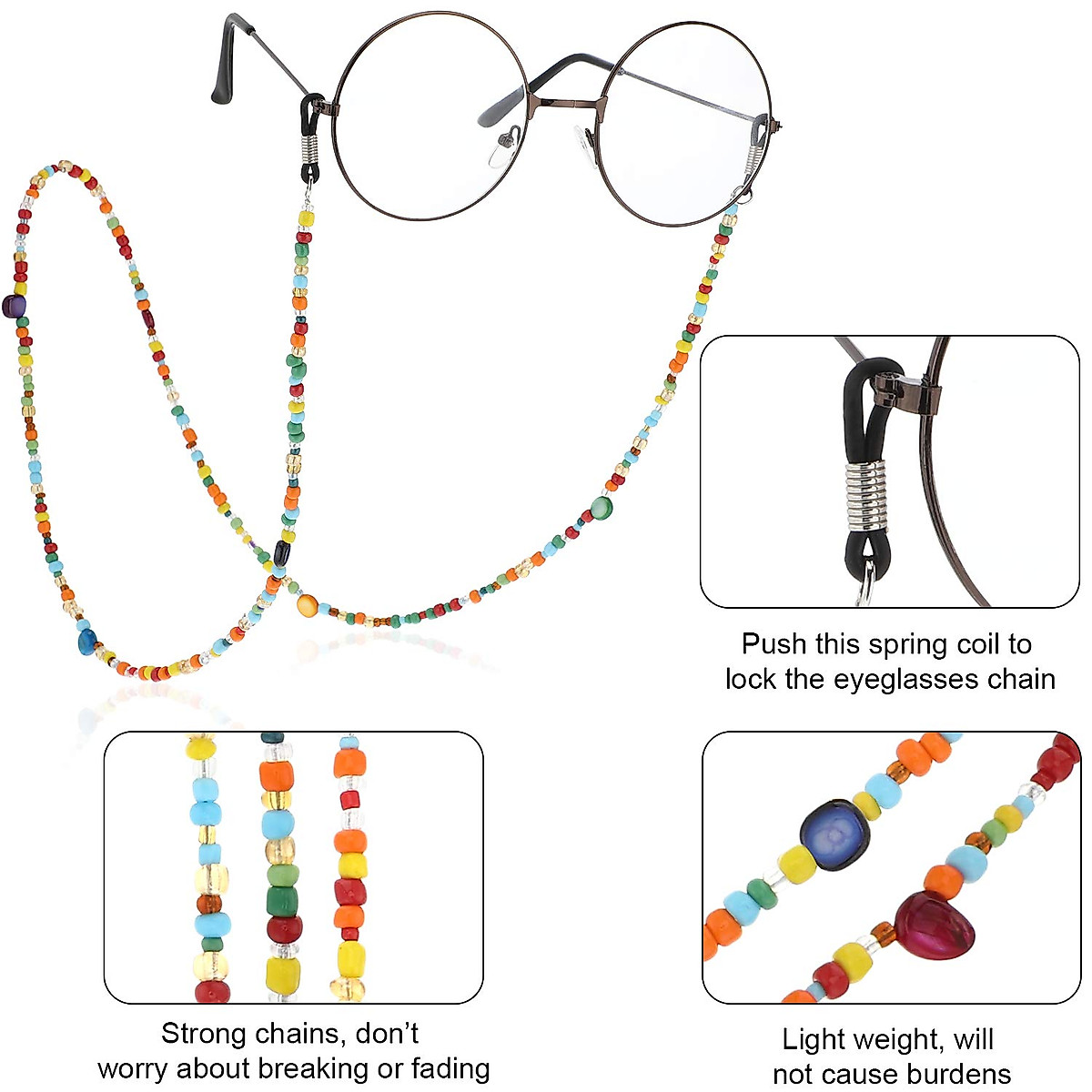 10 Pieces Eyeglass Chains Elegant Eyewear Retainer Beaded Eyeglass Strap Holder with Anti-Skid Ear Hooks and Silicone Eyeglasses Retainers (Classic Style)