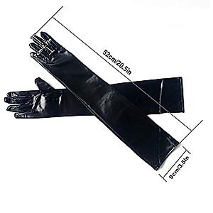 Achsoo Women's Faux Leather Sexy Long Gloves Sexy Wet Look Latex Elbow Length Long Gloves (Black(Patent Leather))