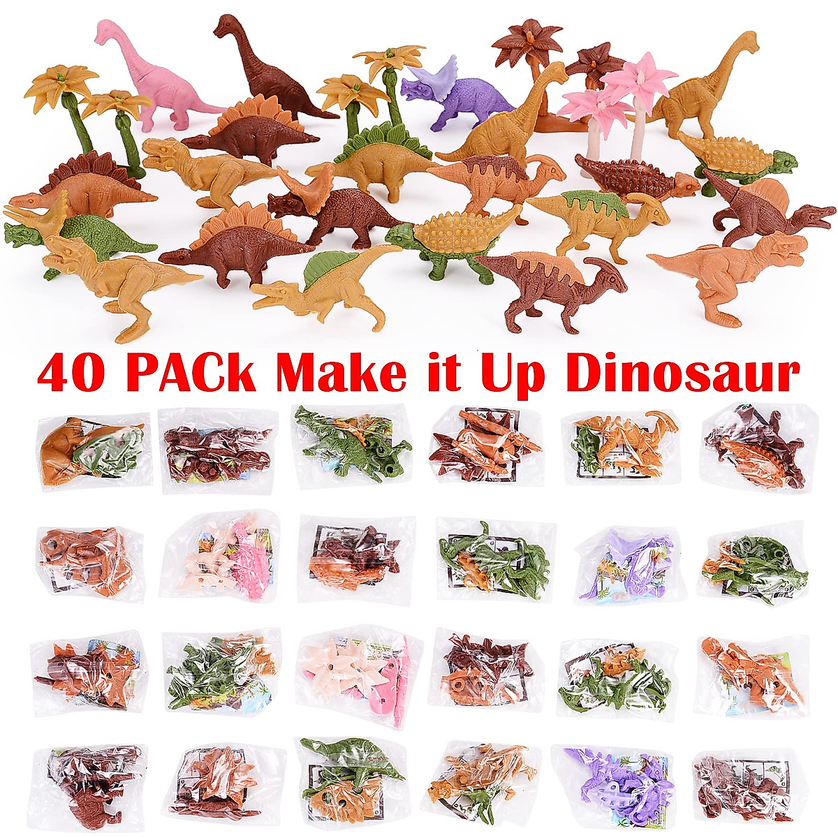 40 Pack DIY Dinosaur Toys, Dinosaur Party Favors, Goodie Bag Stuffers, Piñata Fillers, Teacher Treasure Box, Classroom Prizes, Dinosaur Toys for 3,4,5,6 Years Old Boys Girls (Random Color)