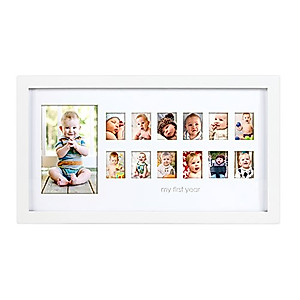 Pearhead My First Year Photo Moments Baby Keepsake Picture Frame, Baby’s First Year Photo Frame, Gender-Neutral Baby Milestone Nursery Wall Décor, 13 Photo Inserts, White