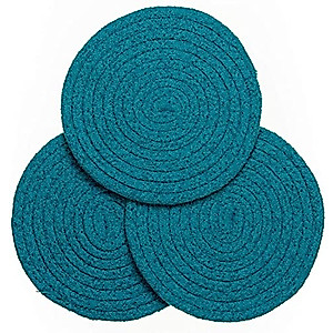 Trivets for Hot Pots and Pans - Kitchen Discovery 8" Chenille Trivets - Set of 3 Large Woven Pot Pads for Serving Hot or Cold Dishes and Protecting Your Table, Countertop or Island, Teal