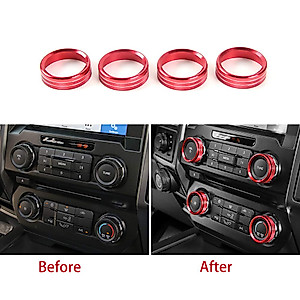 Keptrim for F150 Air Conditioner Switches AC VOL Knob Ring Button Trim for Ford F150 XLT 2015 2016 2017 2018 2019 2020, Red Aluminum, 4pcs (Not for 2021 2022)