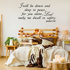 I Will Lie Down and Sleep in Peace for You Alone Lord Make Me Dwell in Safety Wall Decals Bible Verse Religious Quotes Scripture Bedroom Christian Home Art Decor Vinyl Stickers