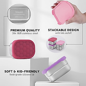 Tanjiae Bundle - 2 Items Stainless Steel Snack Containers for Kids | Easy Open Leak Proof Small Food Containers with Silicone Lids