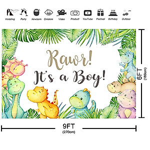Aperturee Dinosaur It's a boy Baby Shower Backdrop 9x6ft Oh Boy Tropical Palm Leaves Jungle Photography Background Kids Newborn Cake Table Banner Party Decoration Photo Booth Studio Props Favors