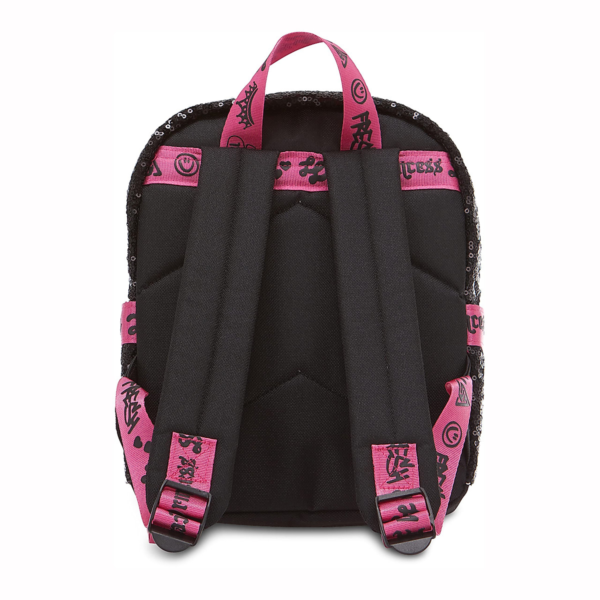 That Girl LayLay Mini Backpack PURSE for Girls, 10 inch, Sequin Material with Lace Up Grommet Details & Appliqued Patches, Adjustable Shoulder Straps, Light Weight Travel bag for kids