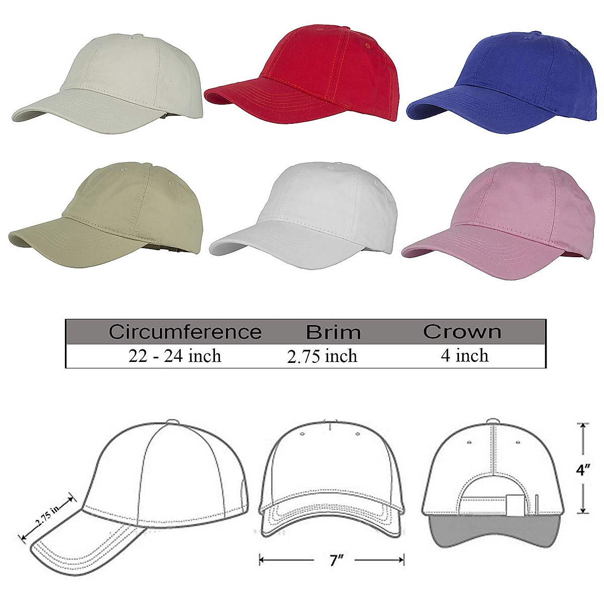 Gelante Cotton Twill Washed Unstructure Baseball Cap - Adjustable Blank Hat for Men Women - Wholesale Bulk Lot 6 Pack (White)