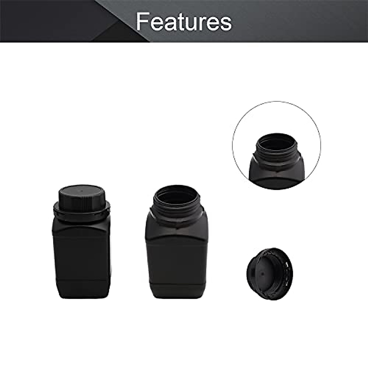 Othmro 5pcs 500ml/16.91oz Plastic Lab Chemical Reagent Bottles,50mmx145mm(IDxH) Square Wide Mouth Liquid/Solid Sample Storage Container Sealing Bottles Black with Anti-theft Cap