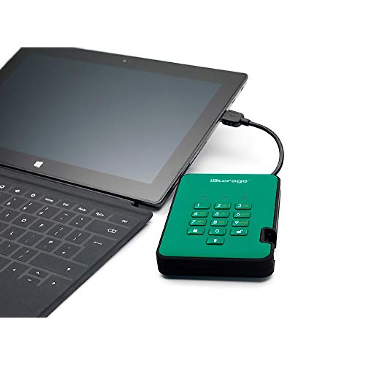 iStorage diskAshur2 HDD 2TB Green - Secure portable hard drive - Password protected, dust and water resistant, portable, military grade hardware encryption USB 3.1 IS-DA2-256-2000-GB