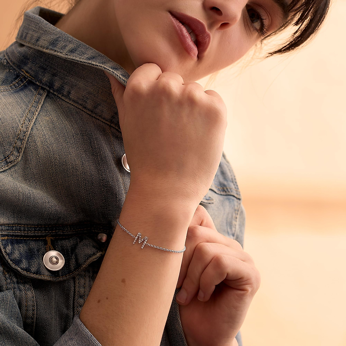 Ross-Simons RS Pure M - Diamond-Accented Initial Bracelet in Sterling Silver. 7 inches