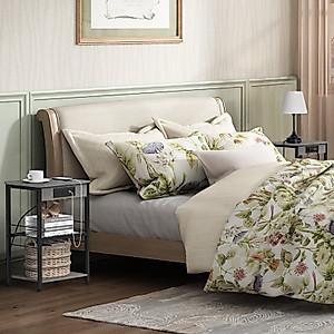 Nightstand with Charging Station, 3 Tier Side End Table with USB Ports and Outlets, Side Table Living Room with Storage shelf Modern Bedside Tables with USB for Bedroom Study, Dark Gray and Black