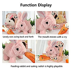 FESTIVALCOS Bunny Toys Interactive Toys Bunnies Can Walk and Talk, Easter Plush Stuffed Bunny Toy Walking Rabbit Educational Toys for Kids, Hopping Wiggle Ears Twitch Nose (Pink, with Carrot)