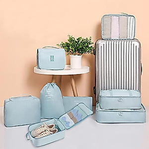 Treonca 8 Piece Packing Cubes for Luggage, Suitcase Cube Organizer,Lightweight Mesh Zipper, Clothes, Shoes, Luggage Organizer (beige)