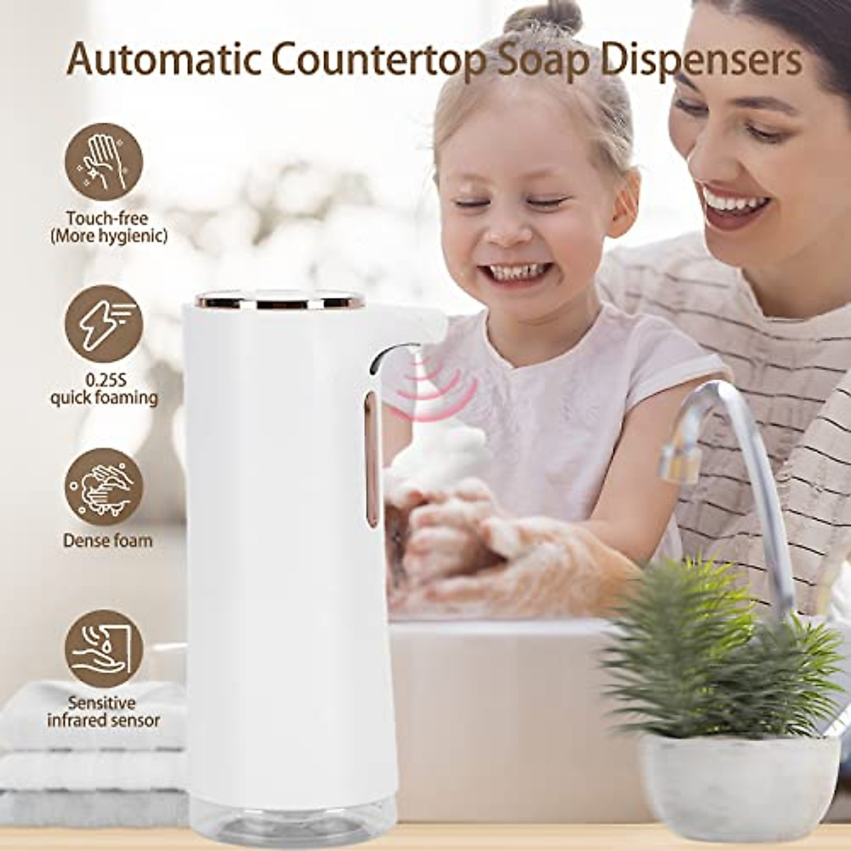 Automatic 10oz/300ml Rechargeable Touchless Sensor Foaming Pump Hands Free 3 Level Adjustable Hand Soap Dispenser for Bathroom Kitchen