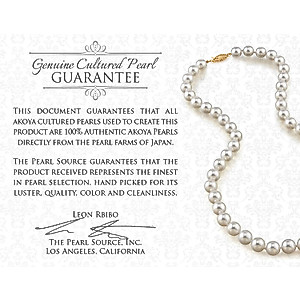 The Pearl Source White Akoya Cultured Pearl Ring for Women with Diamonds and 14K Gold