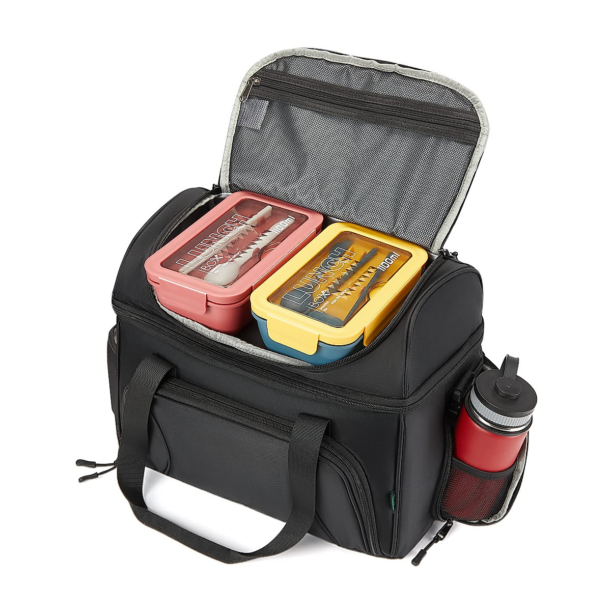 Double Leaves 30L Extra Large Cooler Bag Insulated Flight Attendant Lunch Bag Crew Cooler Bag for Men Soft Sided Lunch Box Leakproof for Travel Camping Beach Picnic, Black