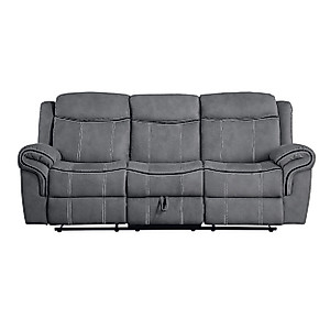 HABITRIO Reclining Sofa, Solid Wood Frame&Grey Velvet Upholstered 3-Seat Recliner Couch w/Back&Seat Cushion, Drop-Down Table w/USB Charging Dock, Middle Storage Drawer, Furniture for Living Room