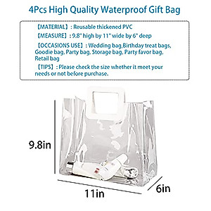 Clear Gift Bag with Handle, 4 Pcs Large Transparent PVC Gift Bag, Heavy Duty Reusable Gift Wrap Bags for Bridal Party, Baby Shower, Wedding Favor, Shopping Bag Bulk- 9.8"x6"x11"
