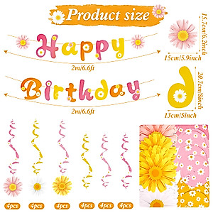 SUNBEAUTY Flower Daisy Birthday Party Decorations Groovy Party Decorations Boho Happy Birthday Party Decorations Daisy Hanging Swirls Retro Hippie Party Party Supplies Baby Shower