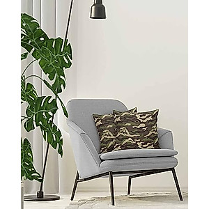 2 Packs Decorative Cotton Throw Pillow Covers, Army Green Desert Camo 18 x 18 Inch Square Reversible Soft Cushion Case for Couch Bedroom Sofa Living Room Chair Car