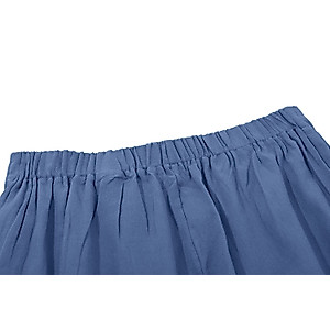 ebossy Women's Summer Drawstring Elastic Waist Cotton Linen Utility Beach Palazzo Pants Pockets (XL, Blue)