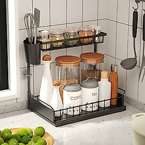 Gracenal Under Sink Organizer, Kitchen Organizers and Storage 1 Pack, L-Shaped 2-Tier Bathroom Storage, Upgraded Pull Out Cabinet Organizer, Gifts for Women Mom as Kitchen Organization and Storage