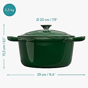 Navaris Enameled Cast Iron Dutch Oven - 2.6-Quart Enamel Coated Casserole Pot with Lid - Suitable for Oven and All Stovetops Incl. Induction - Green