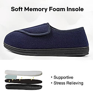 LongBay Men's Memory Foam Diabetic Slippers Comfy Warm Plush Fleece Arthritis Edema Swollen House Shoes (12, Navy Blue)
