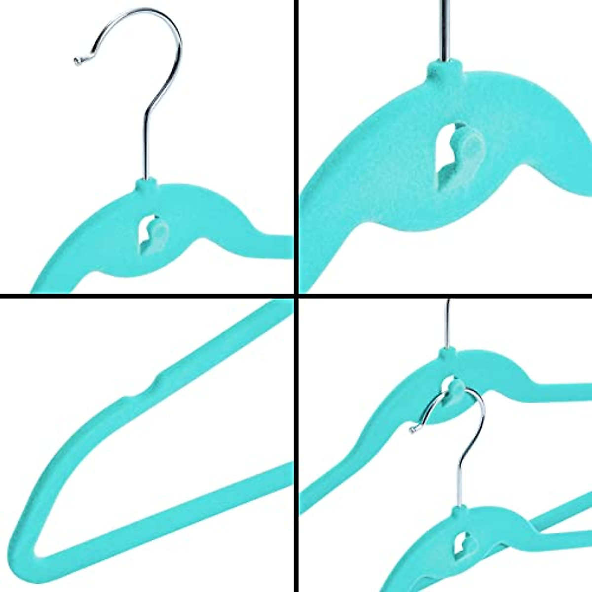 50 Pack Non Slip Velvet Clothes Hangers with Cascading Hooks Space Saving for Kids, Teens, and Adult's Shirts, Coats, Pants, Suits, and Dresses (Teal, 17.5 Inches)