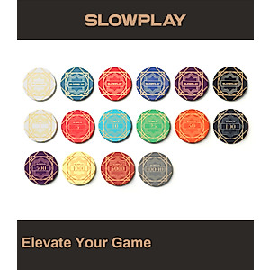 SLOWPLAY Nash Ceramic Poker Chips in Bulk, Casino Grade Ceramic 10-Gram Poker Chip for Texas Hold'em, 39mm Professional Chips Pack of 50 with Denomination of 1