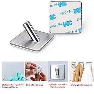 Key Holder Hook Heavy Duty Stainless Steel Strong 3M Self-Adhesive Waterproof Rust-Resistant for Robe Towel Bag Coat in Kitchen Shower Room 4 Pack