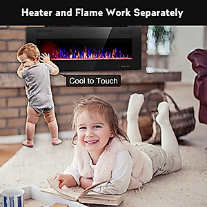 R.W.FLAME Electric Fireplace 50 inch Recessed and Wall Mounted,The Thinnest FireplaceLow Noise , Fit for 2 x 4 and 2 x 6 Stud, Remote Control with Timer,Touch Screen,Adjustable Flame Colors and Speed