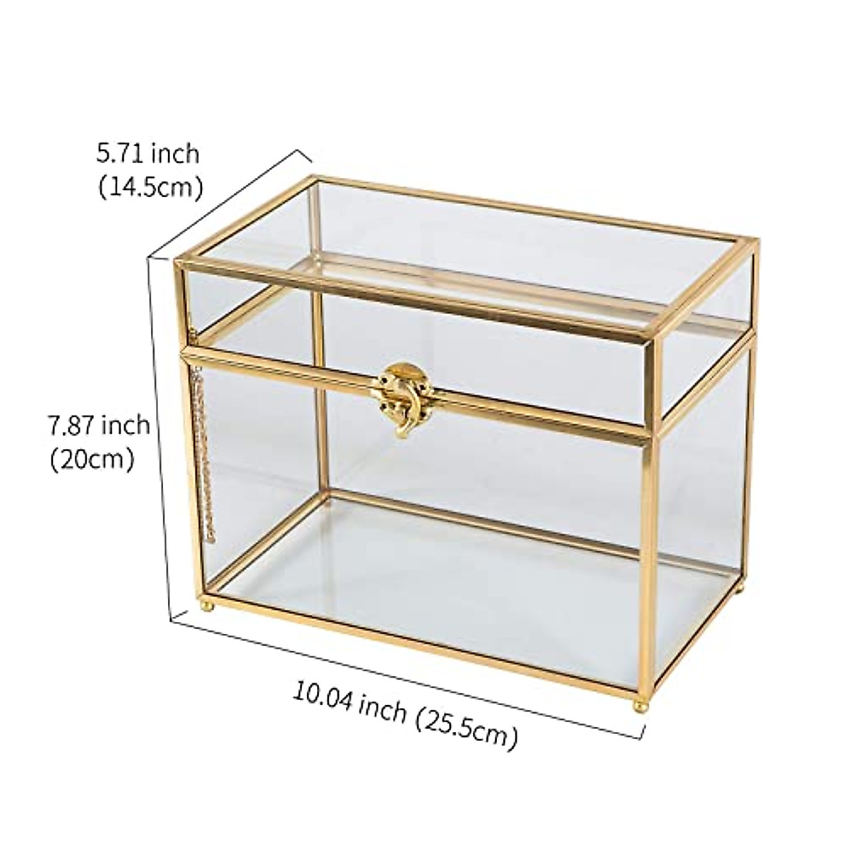 Smart Wyche Large Glass Box Wedding Card Box with Lock for Cosmetic Jewelry Sculpture DIY Mini Garden, Sturdy, 10 L x 5.71 W x 7.88 H" - Gold