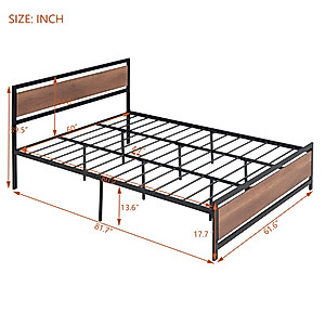 FANYHOME Queen Size Platform Bed, Metal and Wood Bed Frame with Headboard and Footboard, Black