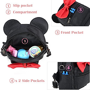 Sunwel Fashion Girls Women Cartoon Mouse Ear Polka-dot Sequin Bow Convertible Backpack Purse Crossbody Bag