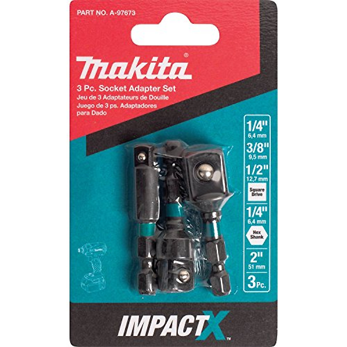 Makita A-97673 Impactx 3 Pc 2″ Socket Adapter Set