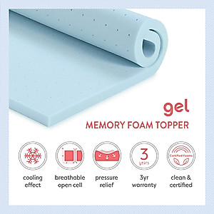 Best Price Mattress 1.5 Inch Ventilated Memory Foam Mattress Topper, Cooling Gel Infusion, CertiPUR-US Certified, Queen