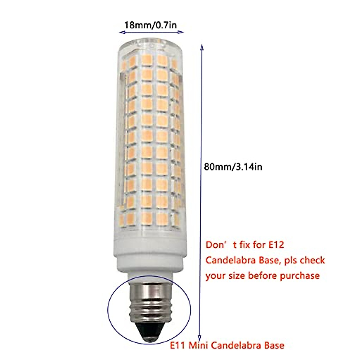 Lxcom Lighting E11 LED Corn Bulb 15W Dimmable Ceramic Candelabra Bulbs (2 Pack)- 136 LEDs 2835 SMD 1500LM Warm White 3000K 120W Equivalent T3/T4 JDE11 120V Lamp for Home Lighting