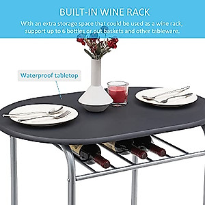 VECELO 3 Piece Wood Round Table & Chair Set for Dining Room Kitchen Bar Breakfast, with Wine Storage Rack, Space Saving, 31.5, Black