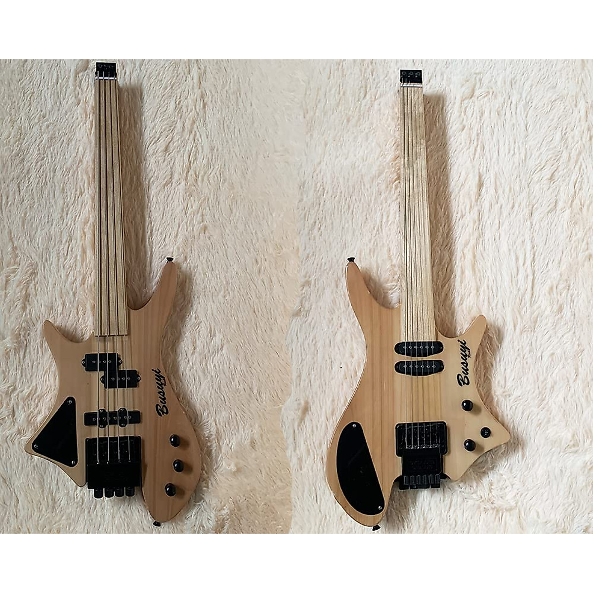 4 String Bass/ 6 String Lead Fretless Headless Tremolo Busuyi Guitar Right (Natural)