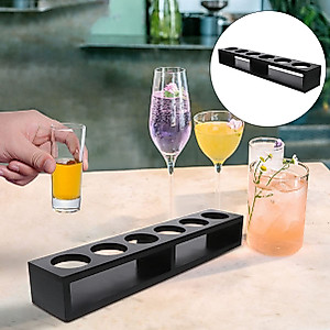 DOITOOL Black Shot Glass Holder Rack, Professional Wooden Holder for Tequila, 6 Thick Base Shot Serving Tray for Whiskey, Vodka, Tequila, Cocktail, Soju, Party, Bar, Nightclub