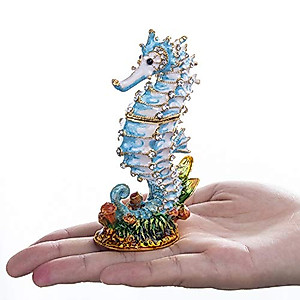 YU FENG Hinged Seahorse Trinket Box Hand-Pasted Rhinestones Crystal Jewelry Storage Box