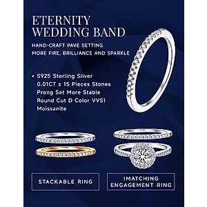 MomentWish Wedding Bands for Women, Moissanite Engagement Ring, Simulated Diamond Wedding Ring S925 Sterling Silver Eternity Rings-Size7