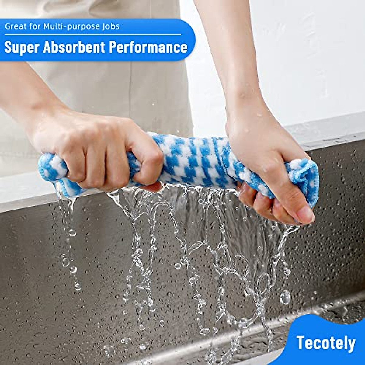 Tecotely Microfiber Cleaning Cloth & Reusable Kitchen Towels Dish Cloth High Absorbent 10"x10" (21 Pack) - Easy to Clean Quick Drying