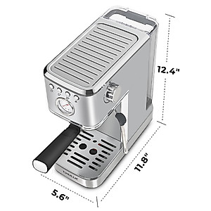 CHULUX Kompatto Espresso Machine 20 Bar with Milk Frother, Stainless Steel Automatic Espresso Coffee Machine for Home Latte & Cappuccino Maker, 40oz Removable Water Tank, 1350W