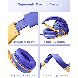 Kids Headphones Wired with Microphone for ipad Computer Laptop for Boys Girls Volume Limit Foldable Over Ear Headset for School 3.5mm Jack